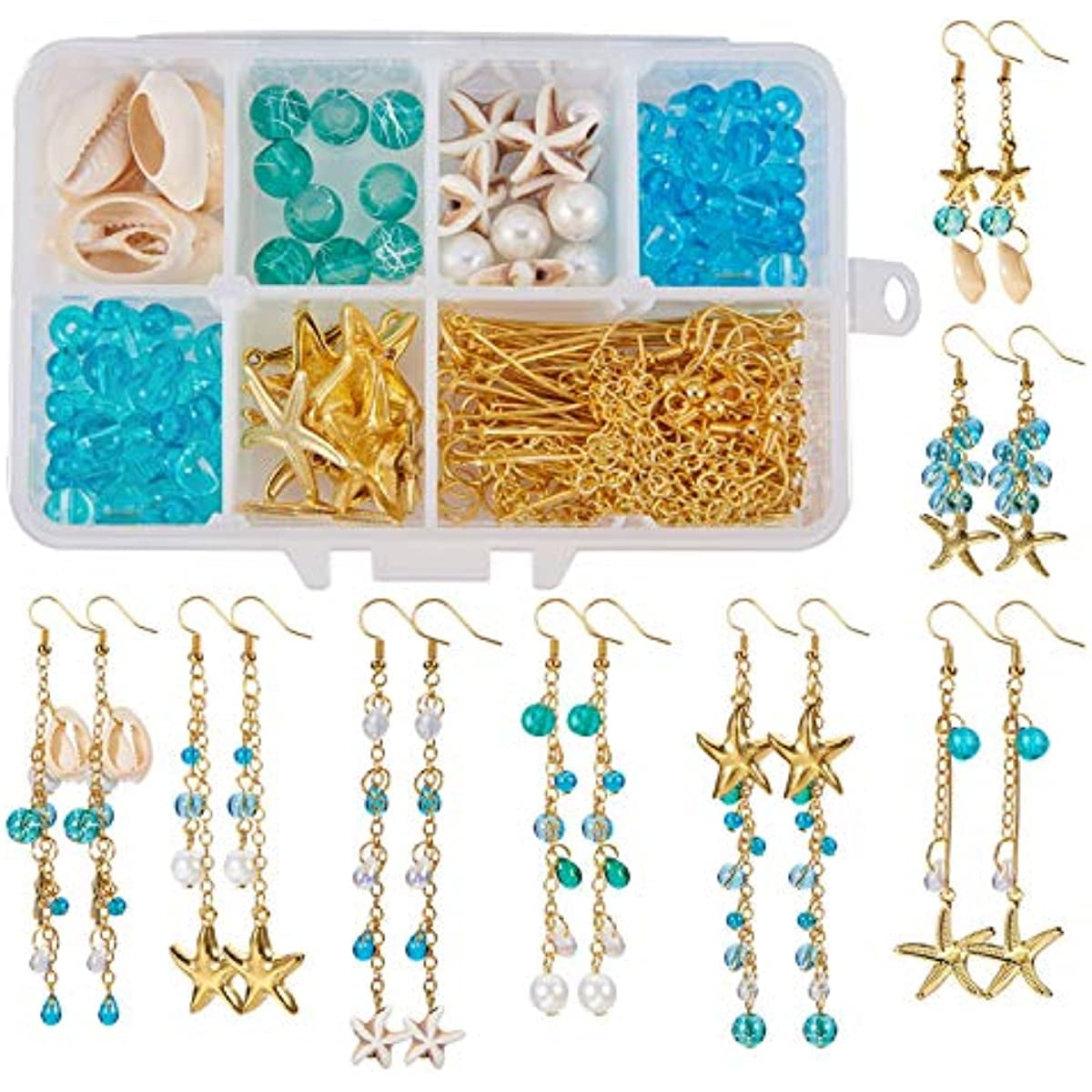 1 Box DIY 8 Pair Starfish Cowrie Shell Dangle Earring Making Kit ...