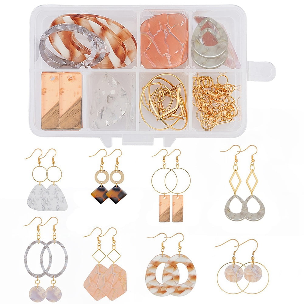 1 Box DIY 8 Pairs Earring Making Kits 8 Marble Style Oval Ring Round ...