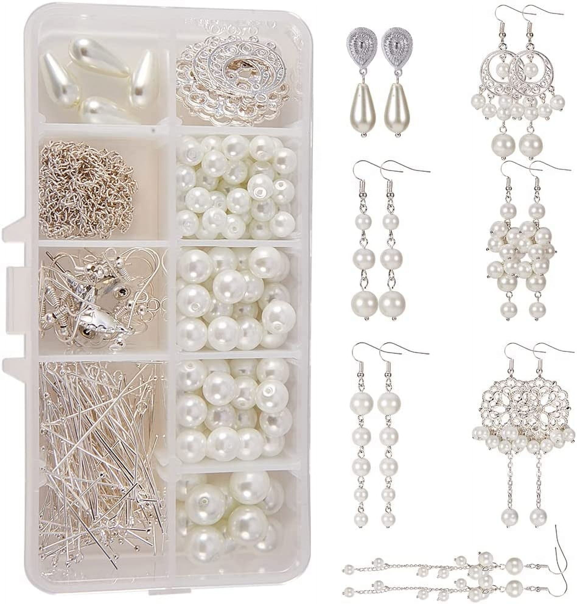 1 Box DIY 8 Pairs White Pearl Drop Dangle Long Earring Making Starter ...