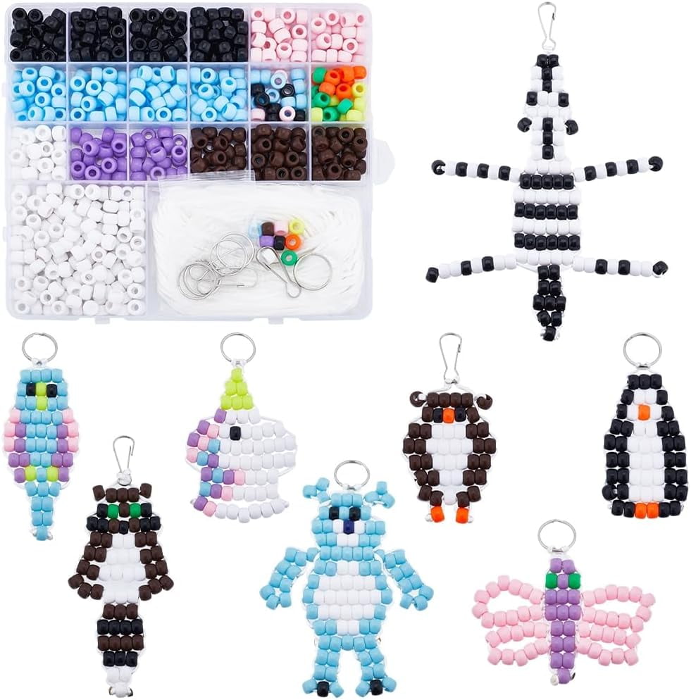 1 Box DIY 8 Sets Bead Pets Kit Animals Beading Keychain Kit Unicorn ...