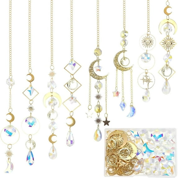 1 Box DIY 8 Sets Sun Catchers Kit Moon Suncatchers Gold Star Crescent ...