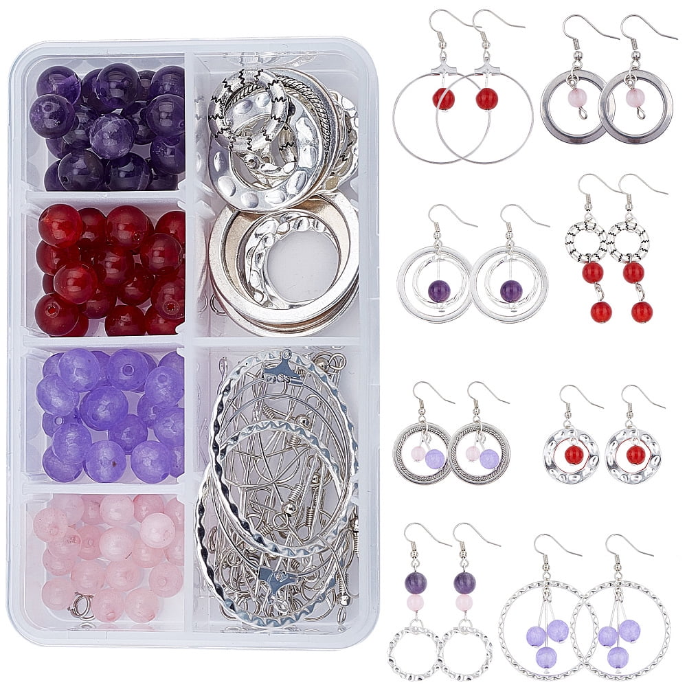 1 Box DIY Make 9 Pairs Natural Jade Beads Earring Making Starter Kit ...