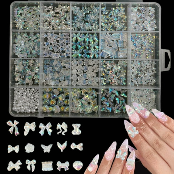 1 Box Dreamy Laser Series 3D Resin Multi Style Bow Flowers Shell Bear ...