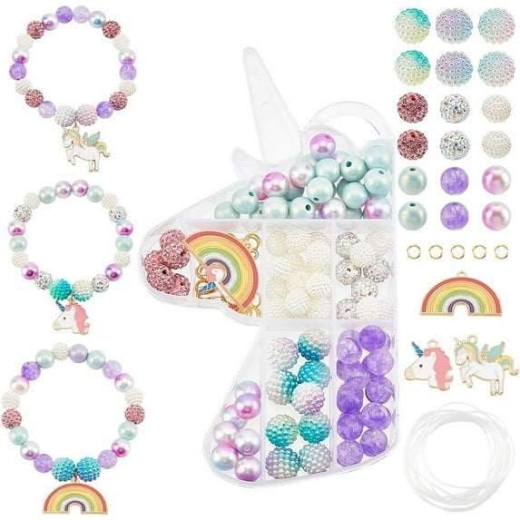 1 Box Enamel Unicorn Charms Rainbow Charm Beading Bracelet Making Kit ...
