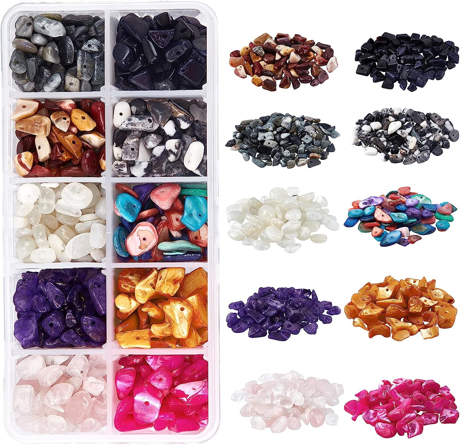 1 Box Gemstone Chips Beads 10 Styles Natural Irregular Shaped Stone ...