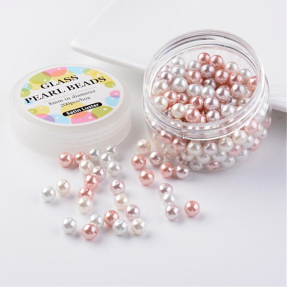 1 Box Glass Pearl Bead Sets Barely Pink Mix Eco-Friendly Round Dyed ...