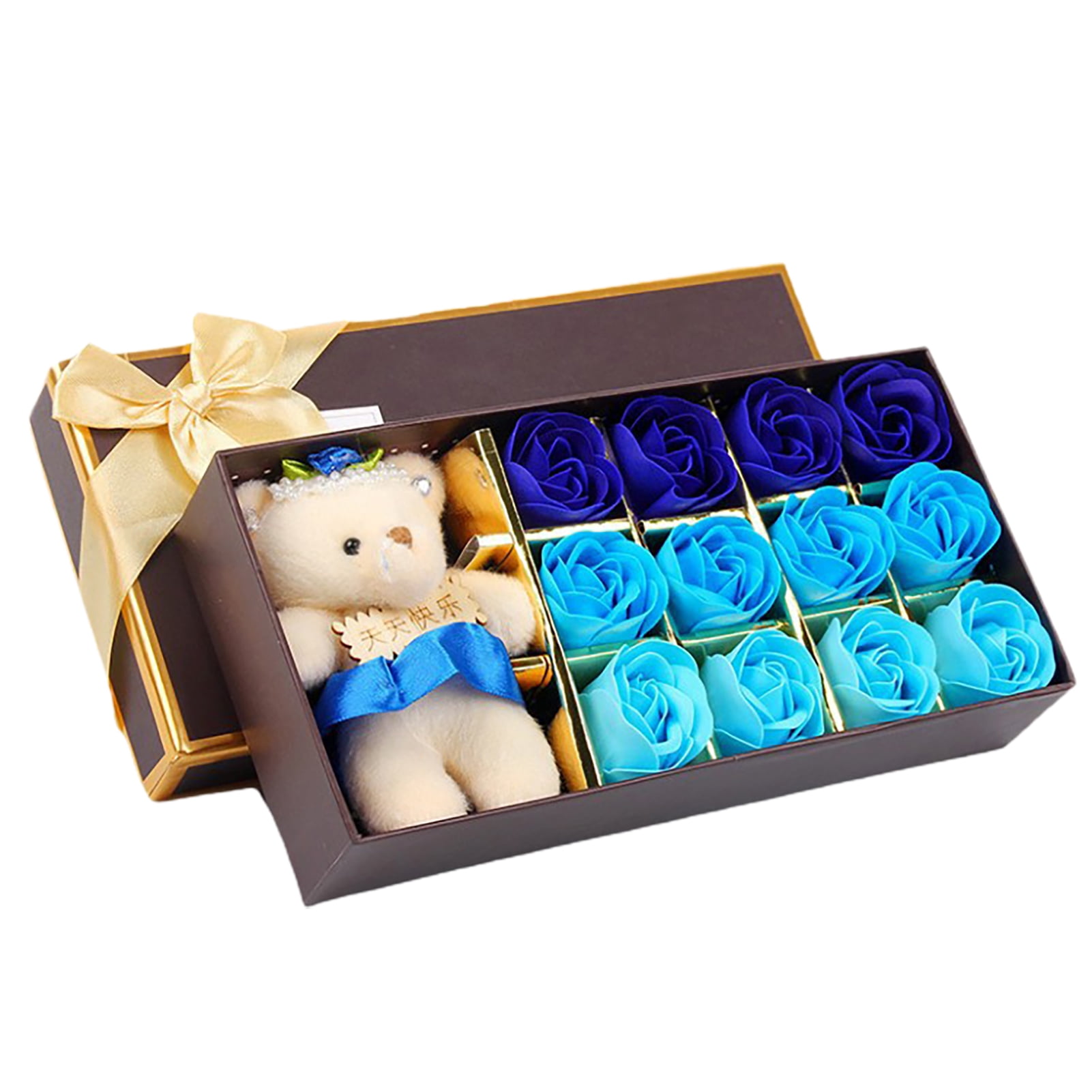 1 Box Gradient Soap Rose Flower with Bear Doll Decorative Valentine's ...