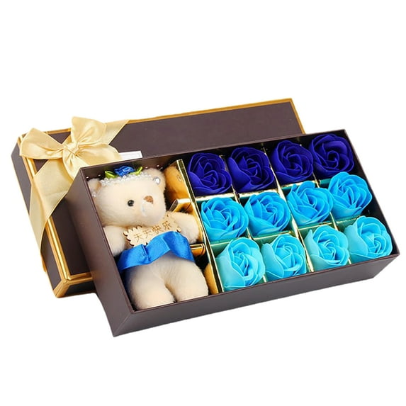 1 Box Gradient Soap Rose Flower with Bear Doll Decorative Valentine's ...