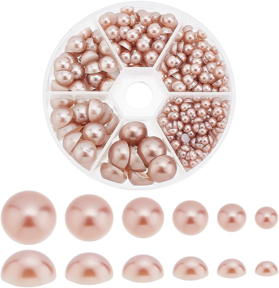 1 Box Half Round Tan Imitation Pearl ABS Acrylic Dome Cabochons 4-12x2 ...