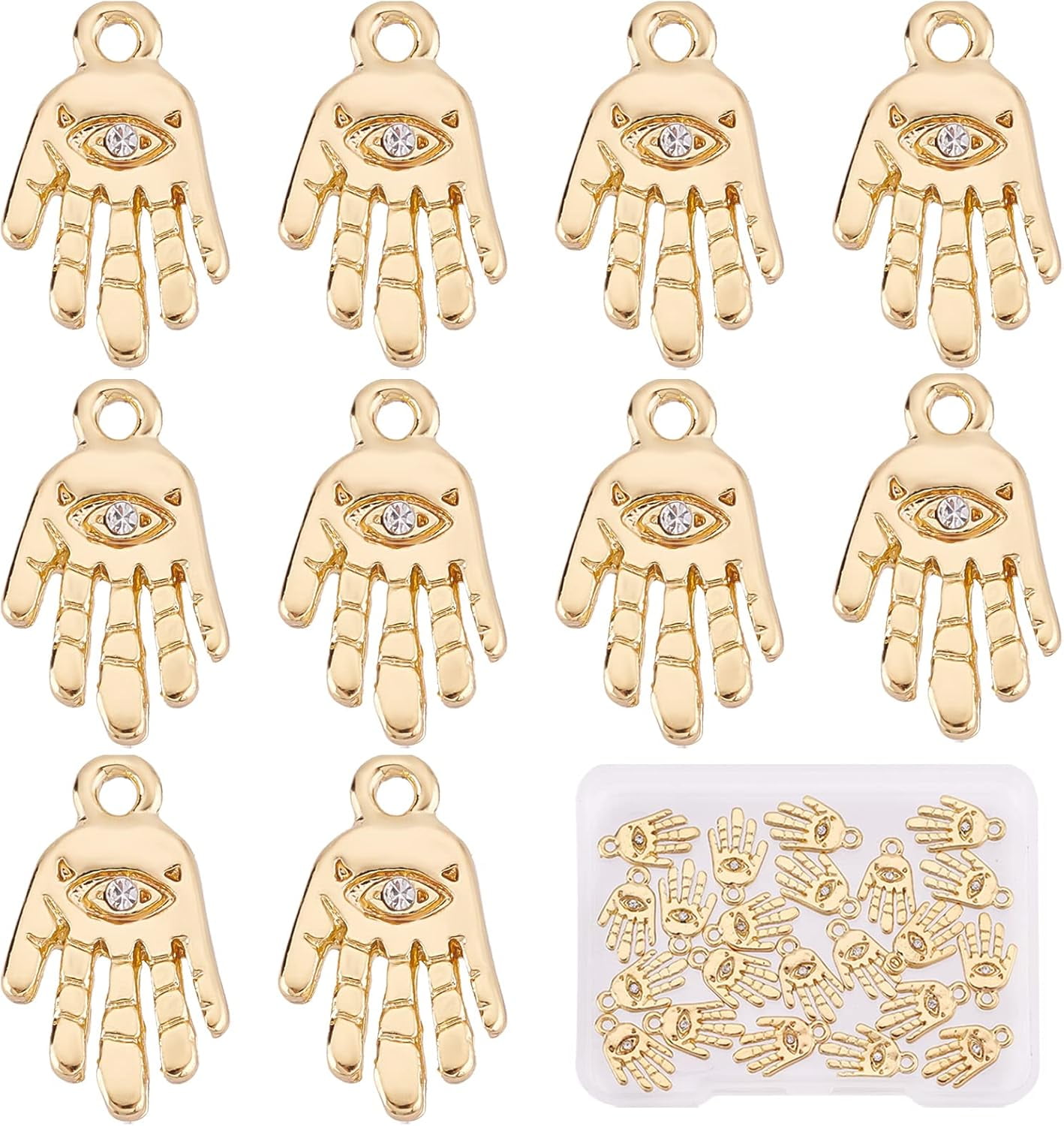 1 Box Hand Charms Real 18K Gold Plated Charm Rhinestone Lucky Charm ...