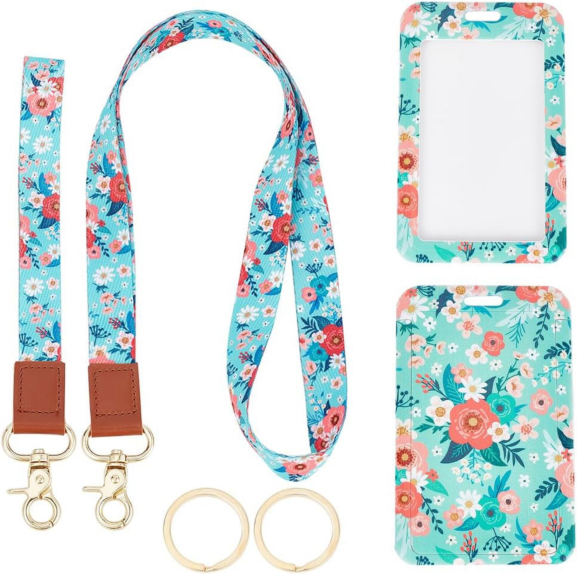 1 Box ID Badge Holder Cute 2Pcs Flower Lanyards Vertical Name Tag ID ...