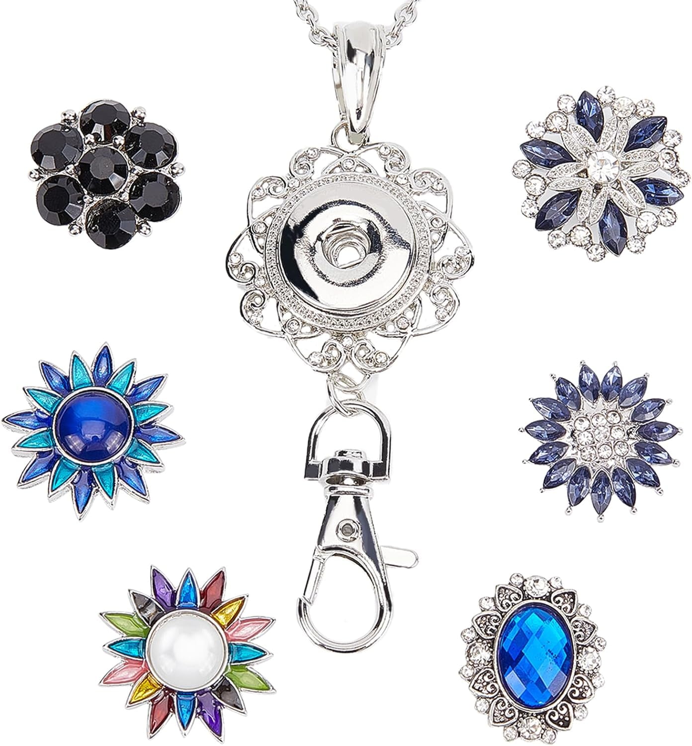1 Box ID Badge Lanyard Snap Button Lanyards Flower Rhinestone Lanyard ...