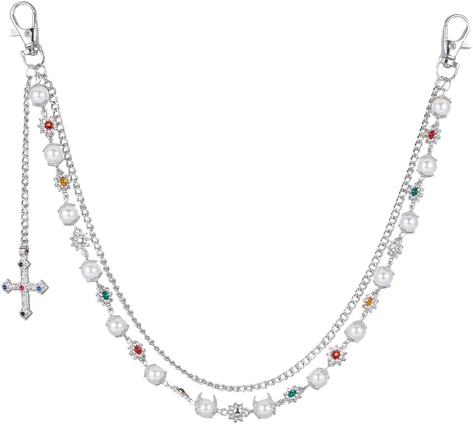 1 Box Layered Wallet Chain White Plastic Pearls Colorful Rhinestone ...