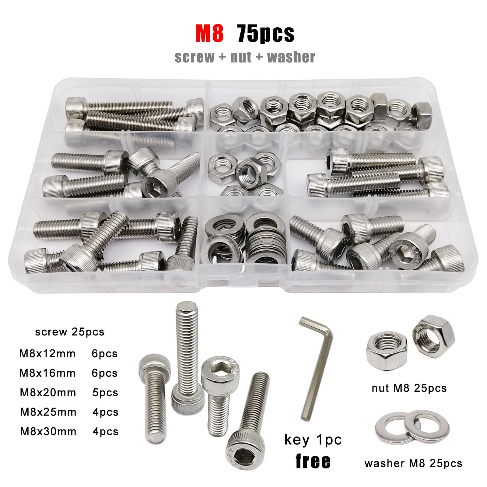 1 Box M1.6 M2 M2.5 M3 M4 M5 M6 M8 DIN912 304 A2 Stainless Steel Hex Hexagon Socket Allen Cap ...