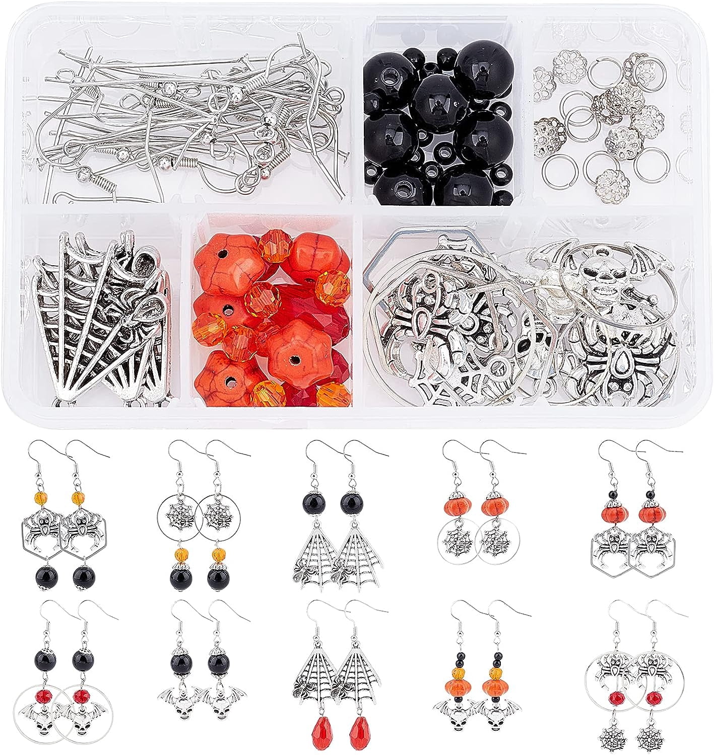 1 Box Make 10 Pairs Earrings Making Starter Kits Pumpkin Cobweb Spider ...