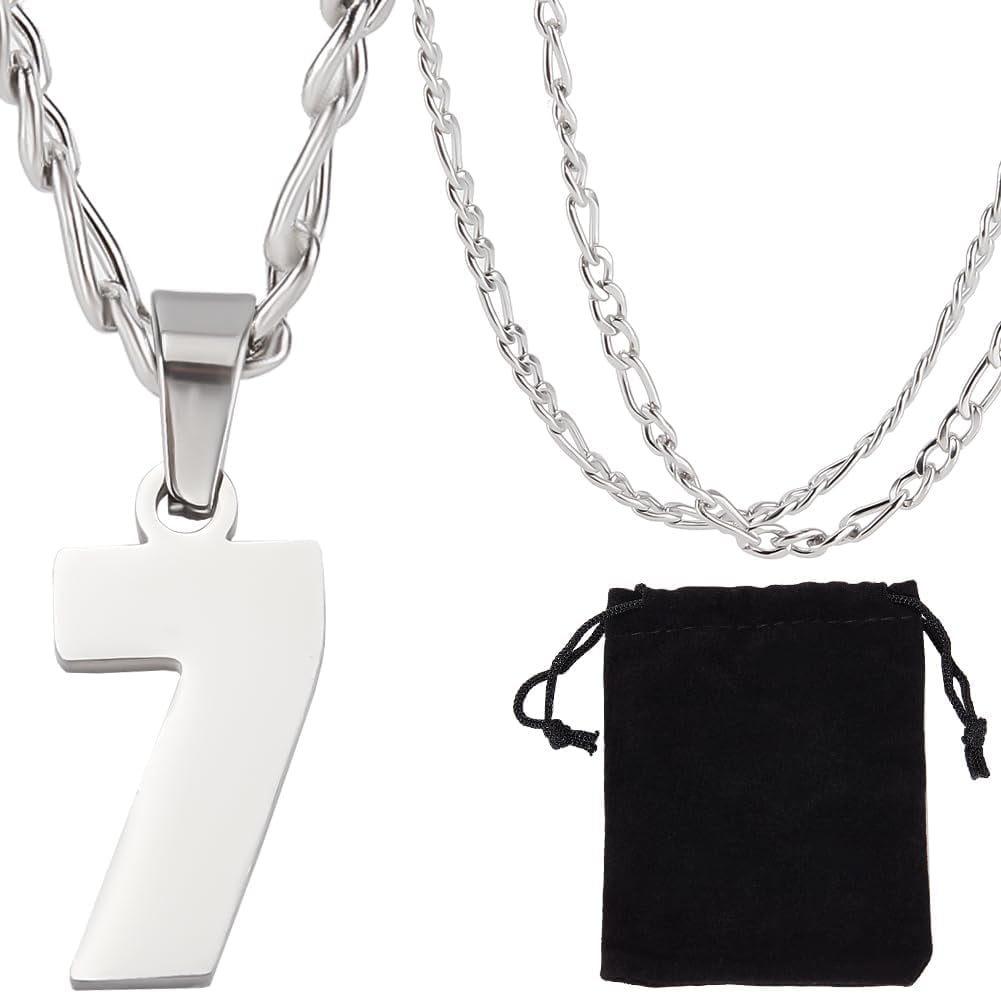 1 Box Number 7 Pendant Necklace Silver Metal 304 Stainless Steel ...