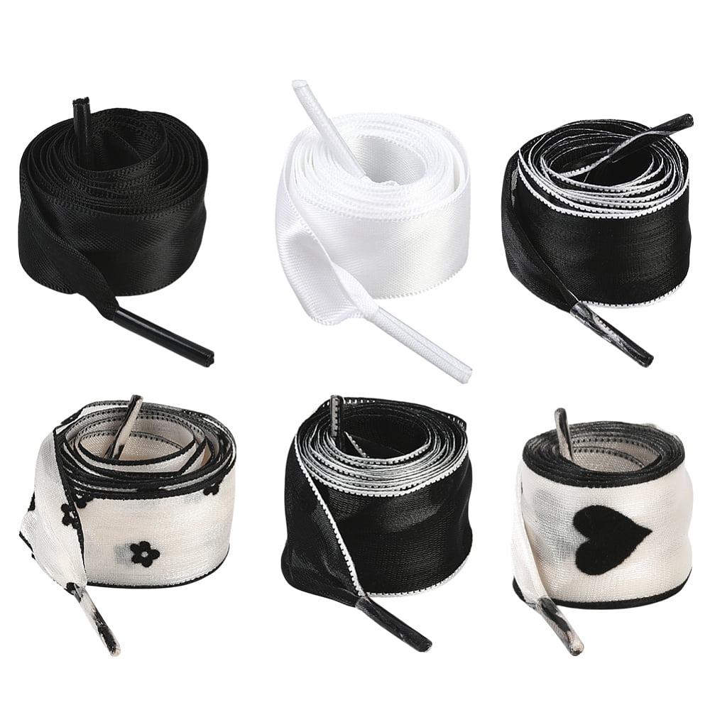 1 Box Silk Shoe Laces Bulk Black Silk Shoestring White Cute Heart Dot ...
