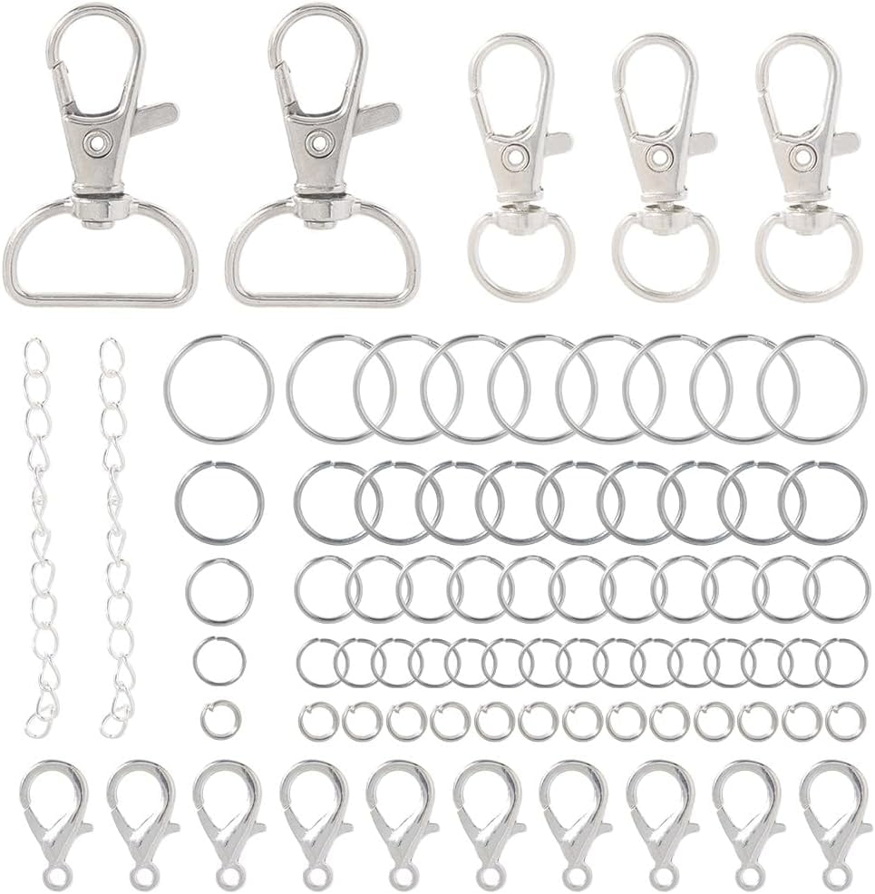 1 Box Silver Keychain Making Kit Metal Lobster Claw Clasps Various ...