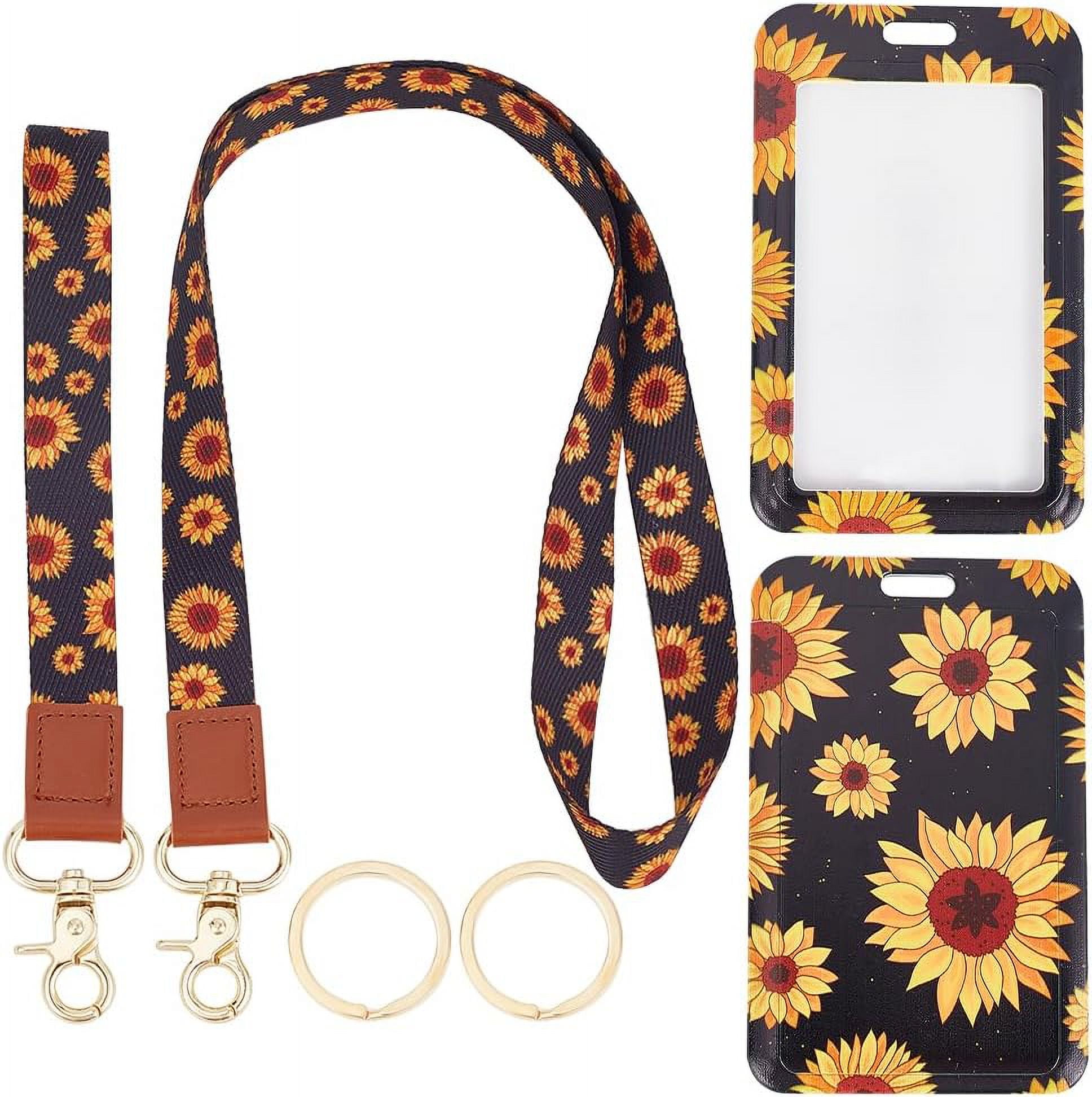 1 Box Sunflower Lanyard ID Badge Holder with Lanyard Cute Vertical Hard ...