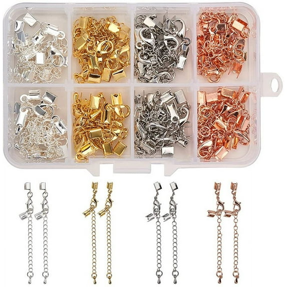 1 Box of 40 Sets Brass Cord Ends with Extender Chain and Lobster Clasps ...