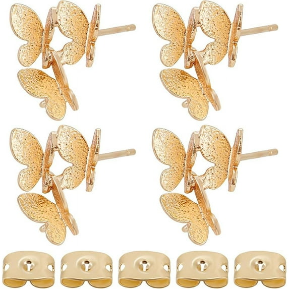 1 Box10Pcs Stud Earrings Findings 18K Gold Plated Butterfly Earrings with 1mm Loop and 10Pcs Ear ...