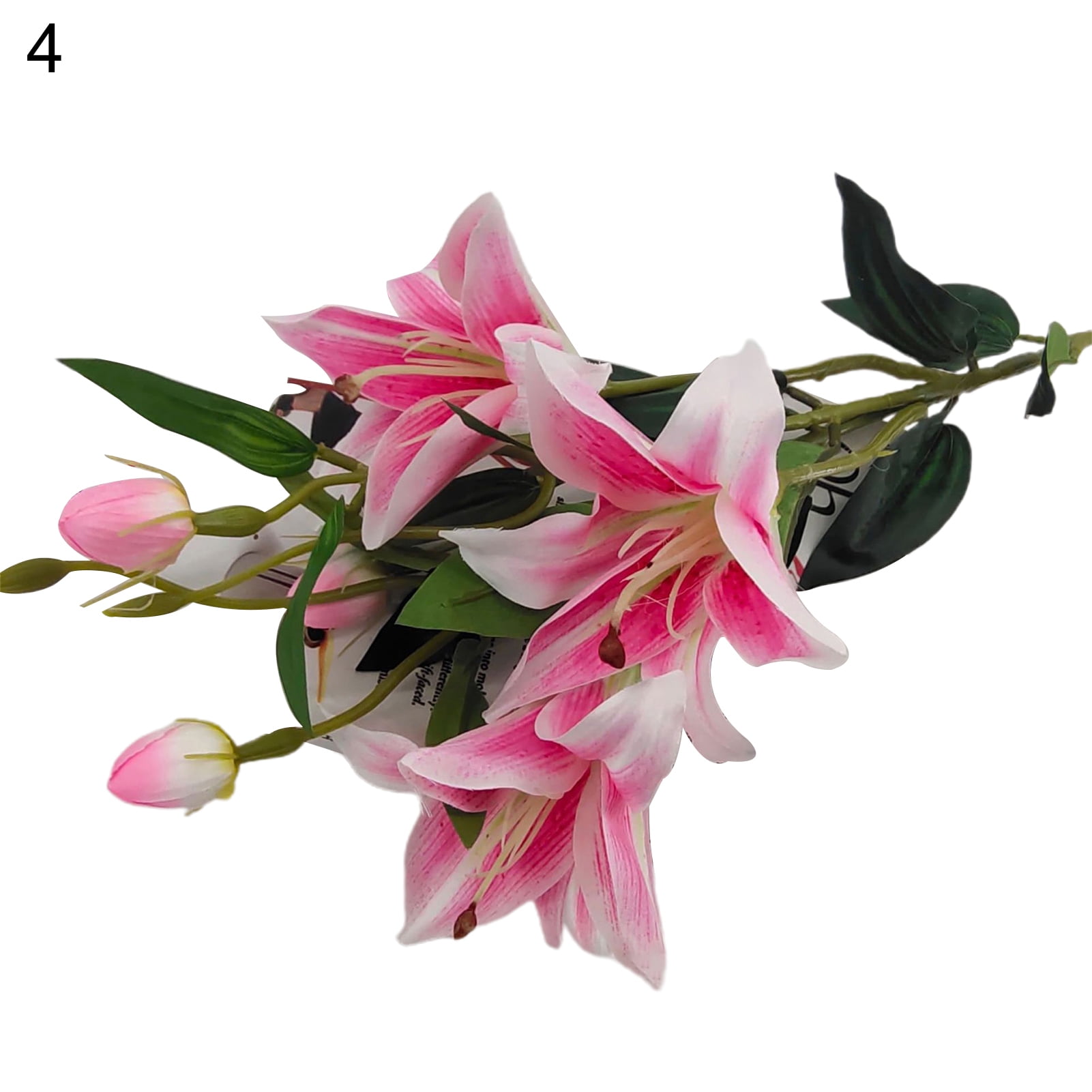 1 Bunch Long Stem Artificial Lilies Flowers Fake Silk Full Bloom Lily ...