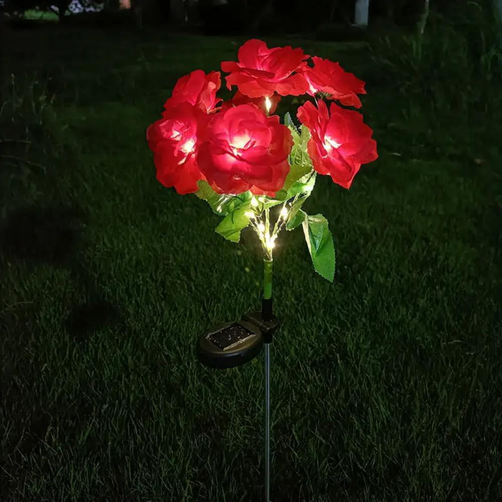 1 Bundle 7-Head Color Solar Rose Simulation Garden Light, LED Ground ...