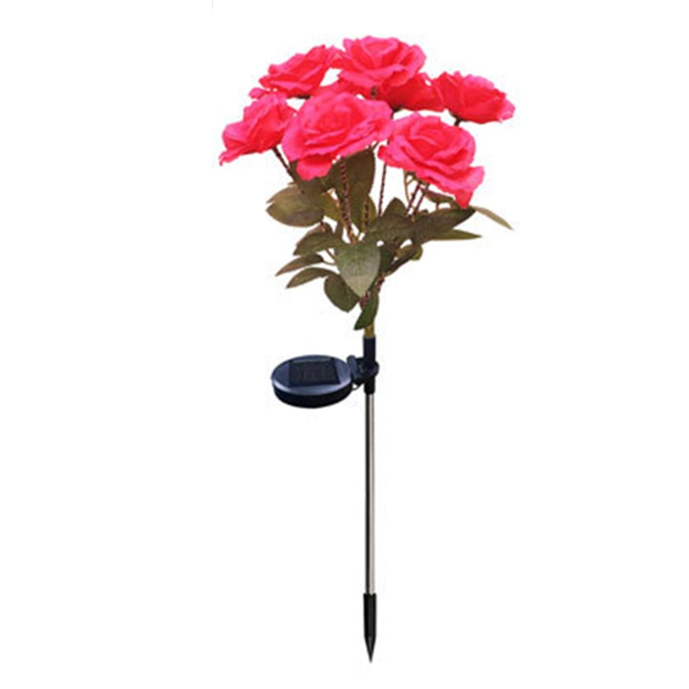 1 Bundle 7-Head Solar Rose Simulation Garden Light, LED Ground Inserted ...