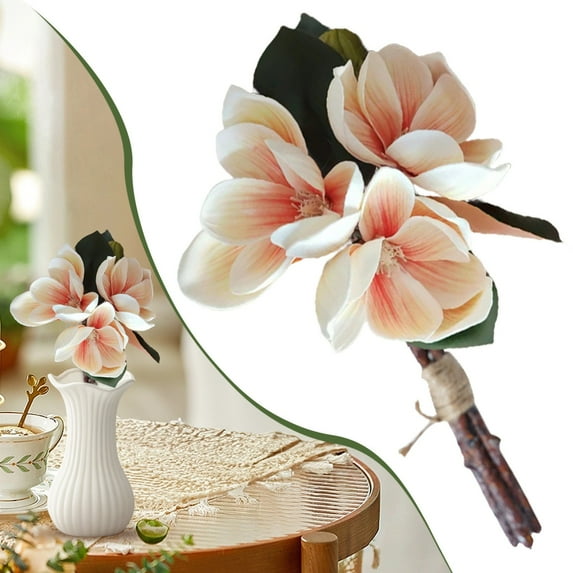 1 Bundles Artificial Magnolia Flowers Silk Magnolia Flowers Branches ...