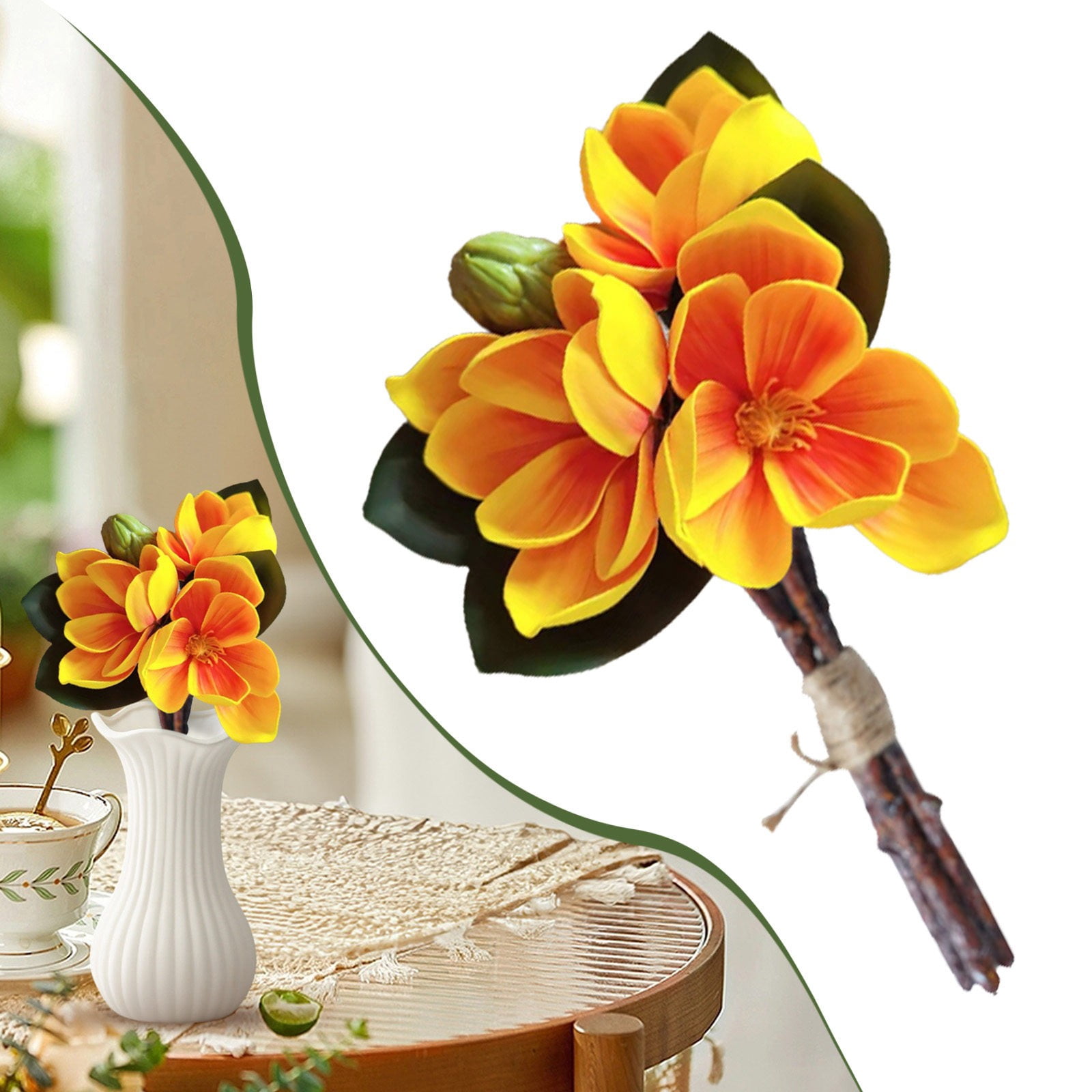 1 Bundles Artificial Magnolia Flowers Silk Magnolia Flowers Branches ...