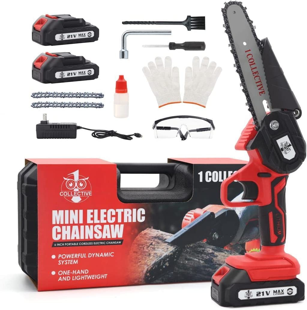 1 COLLECTIVE Mini 6" Battery Powered Chainsaw, Portable One-Handed ...