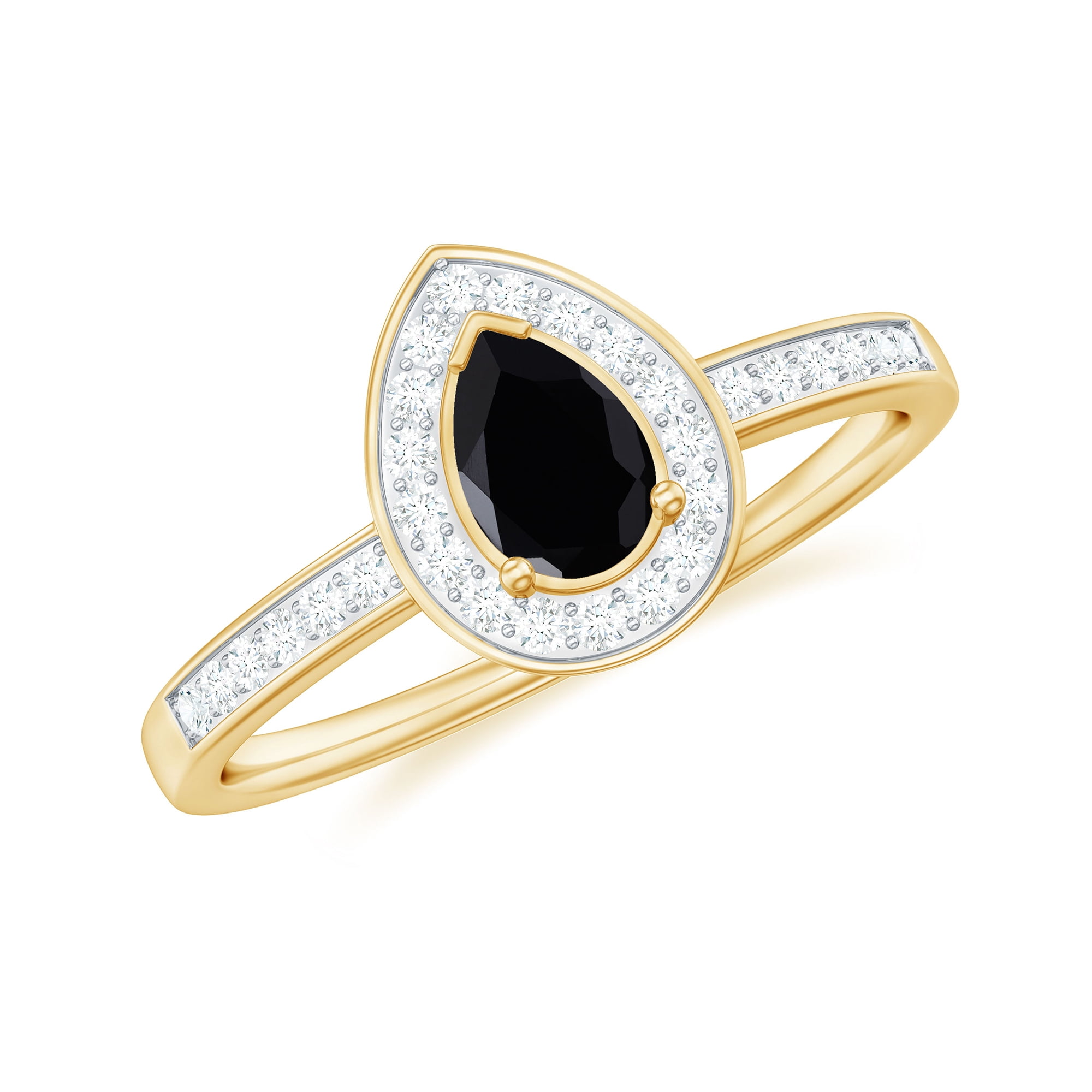 1 CT Classic Black Onyx Engagement Ring with Diamond Halo (5X7 mm, AAA ...