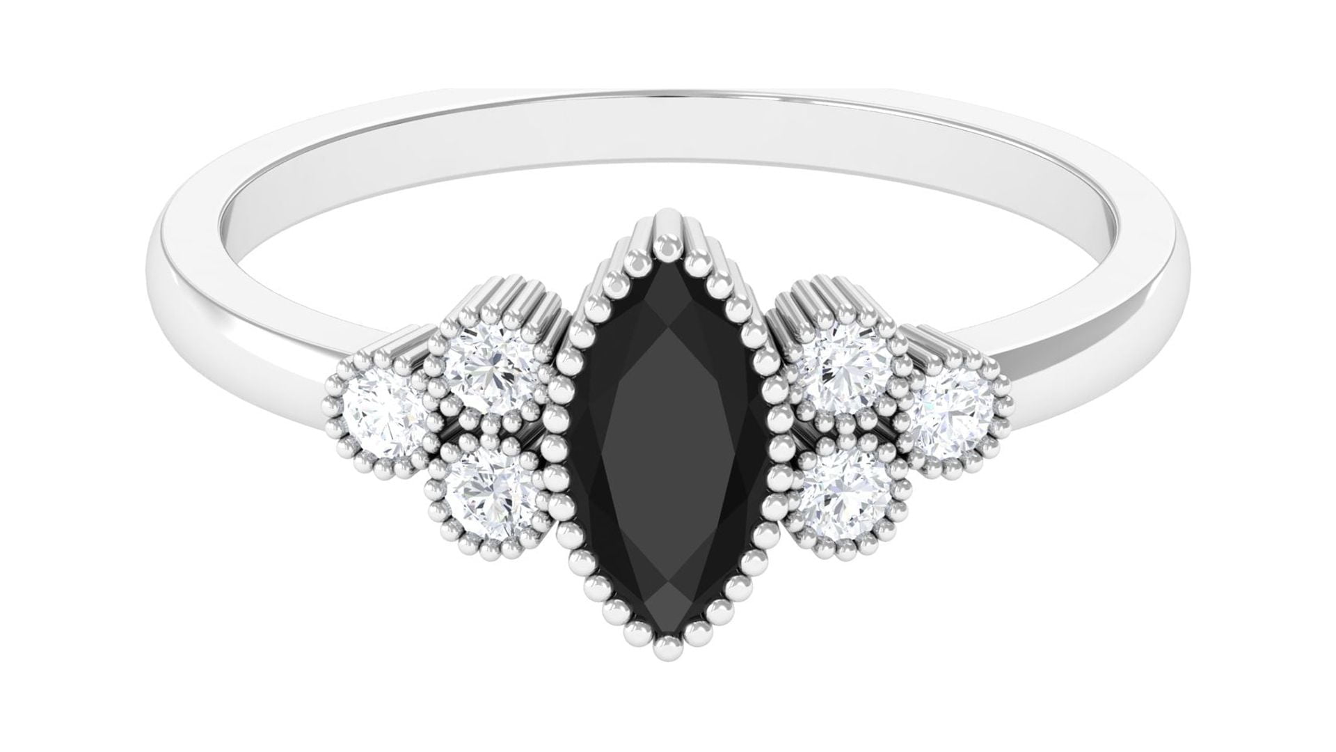 1 CT Marquise Cut Black Spinel Fine Ring with Diamond, Elegant Black ...