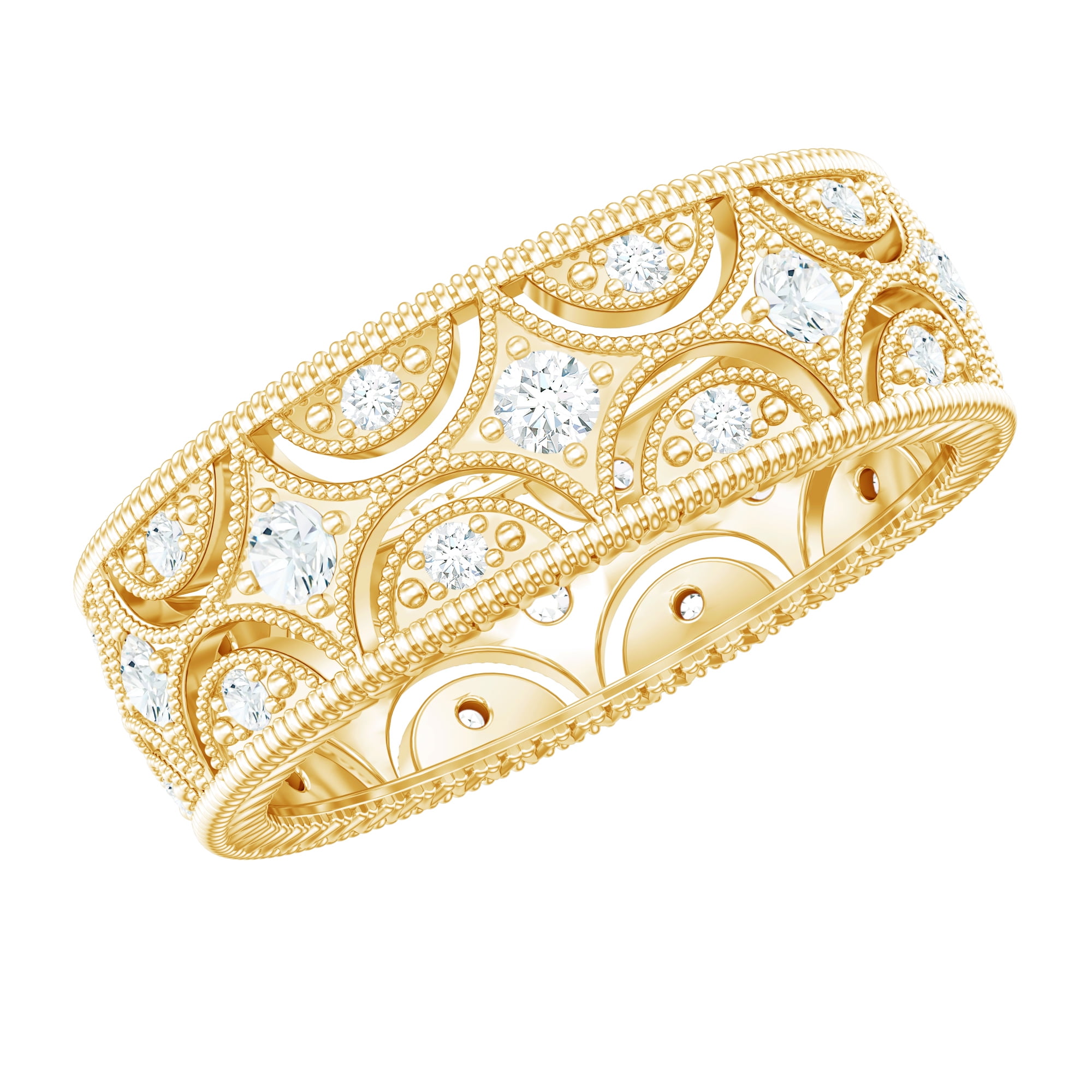 Rosec Jewels 1 CT Moissanite Filigree Gold Band Ring, Designer Band ...