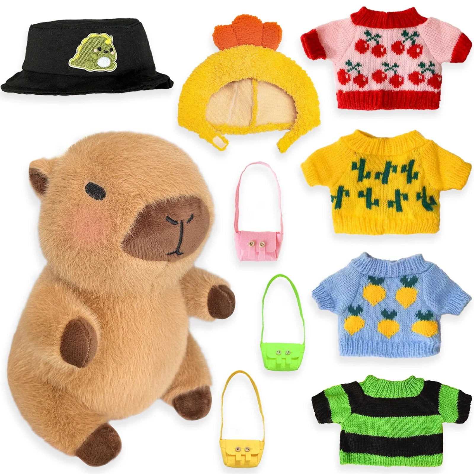 1 Capybara Plush Toy with 9 Clothes Accessories – 10" Cute Capybara ...