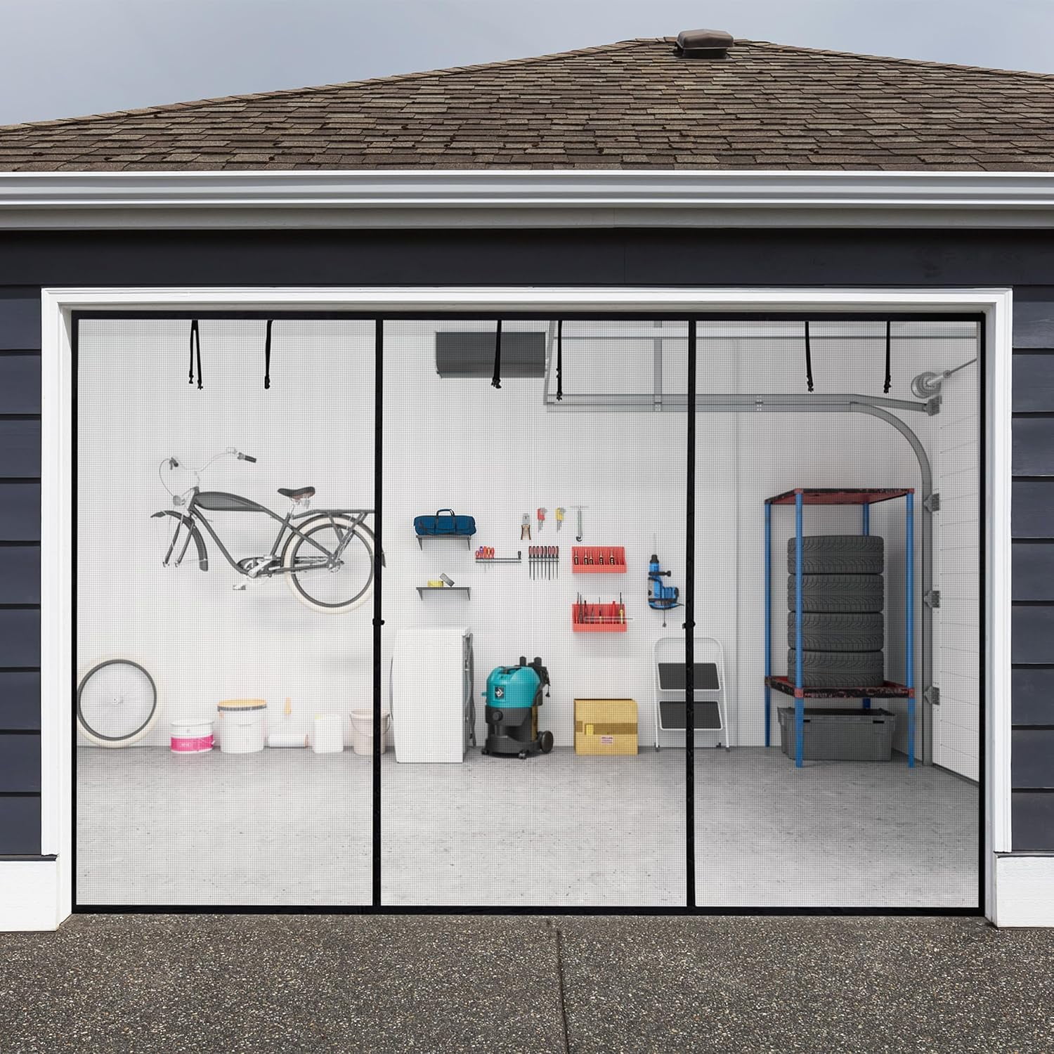1 Car Garage Screen Doors, 12x8FT Fiberglass Magnetic Garage Door ...