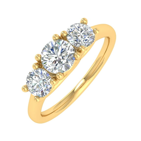 1 Carat 3-Stone Diamond Engagement Ring Band in 14K Yellow Gold (Ring ...