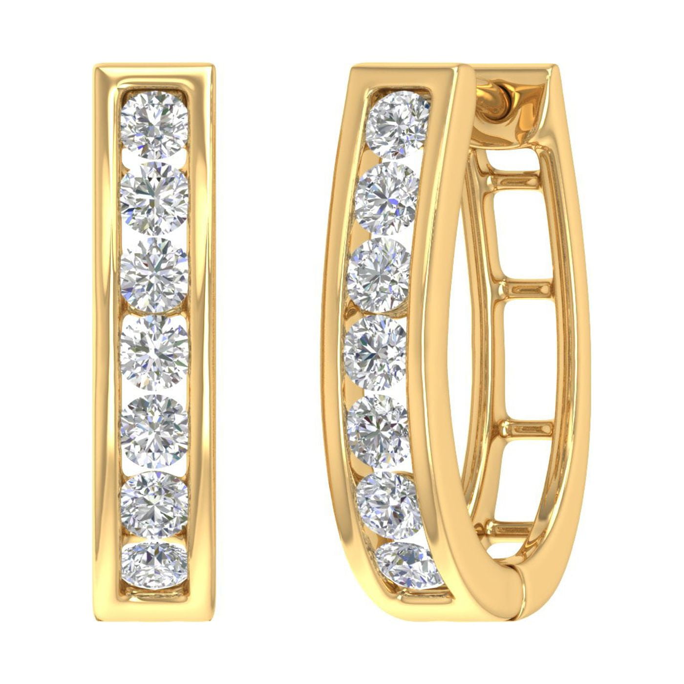 1 Carat Channel Set Diamond Women's Hoop Earrings in 10k Yellow Gold ...