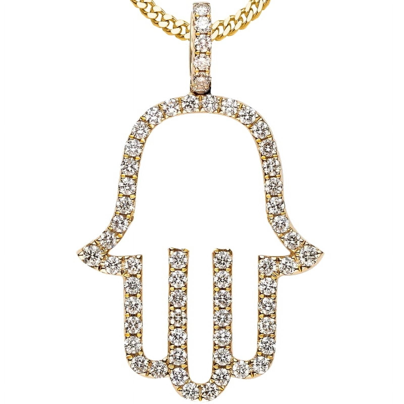 1 Carat Ct VS Lab Grown Diamond Hamsa Hand Eye Pendant Real Genuine with Necklace Chain Created ...
