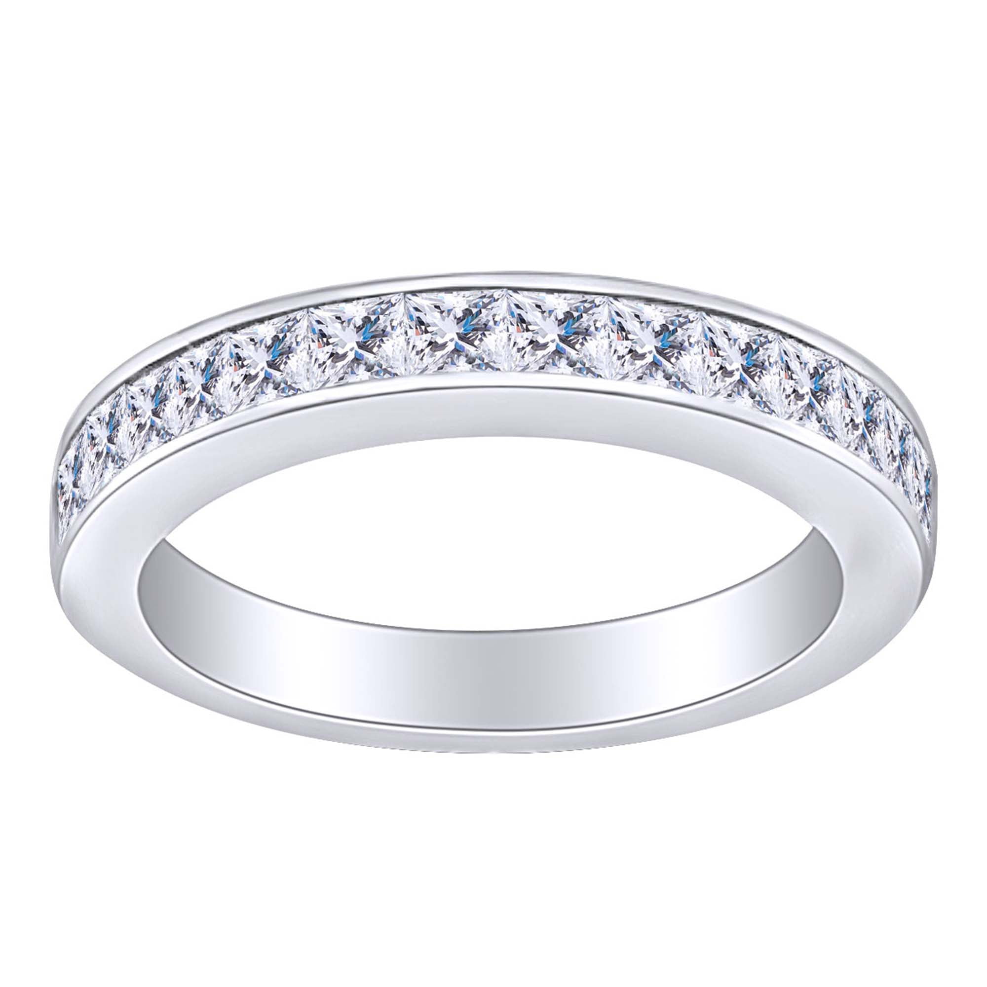 AFFY 1 Carat (Ctw) Princess Shape White Natural Diamond Channel Set ...
