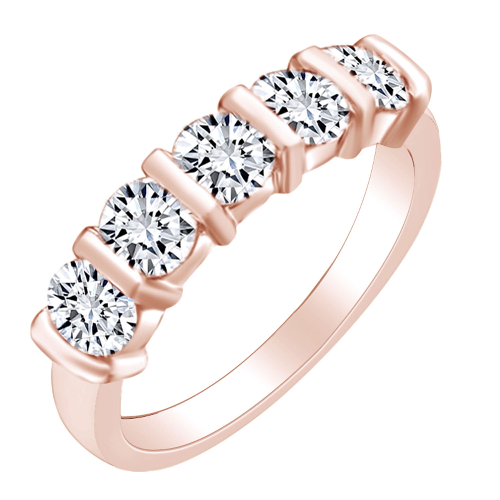 AFFY 1 Carat (Ctw) Round White Natural Diamond Five Stone Eternity ...