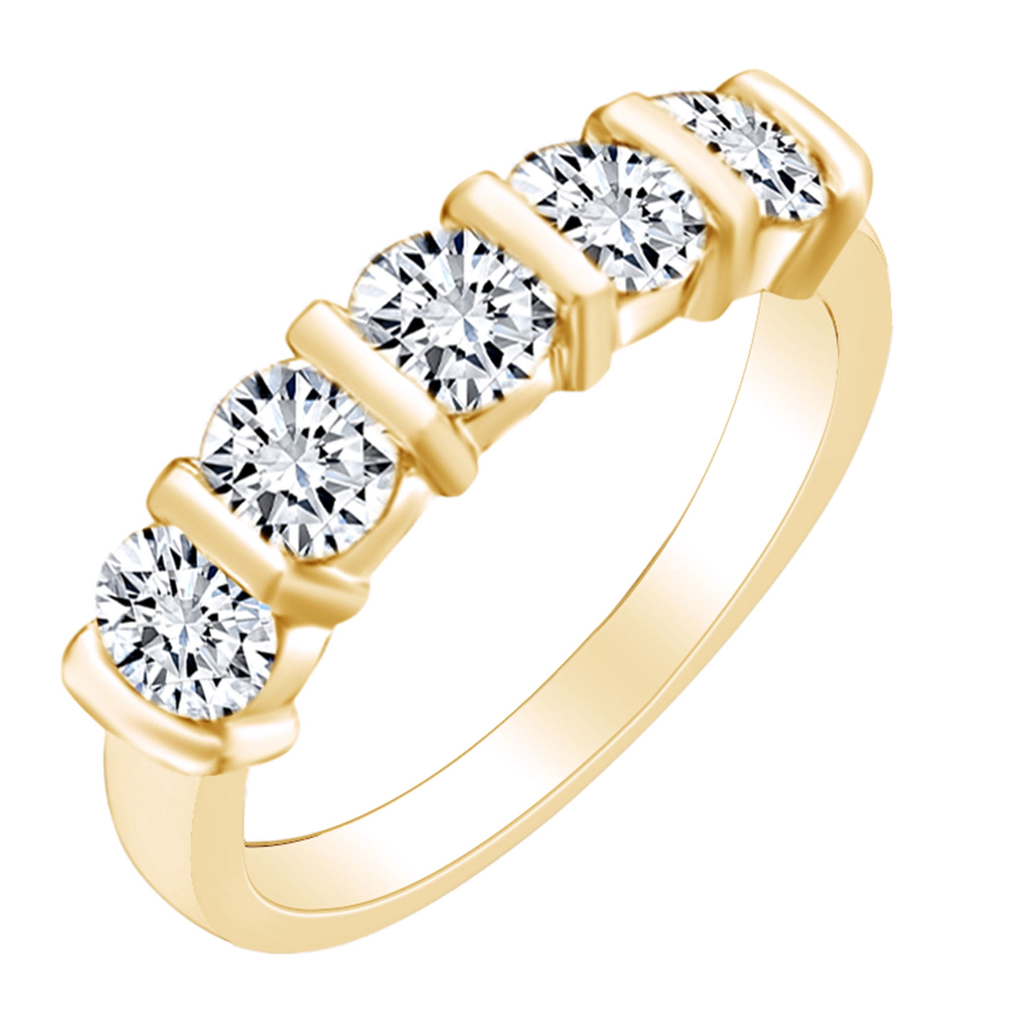 AFFY 1 Carat (Ctw) Round White Natural Diamond Five Stone Eternity ...