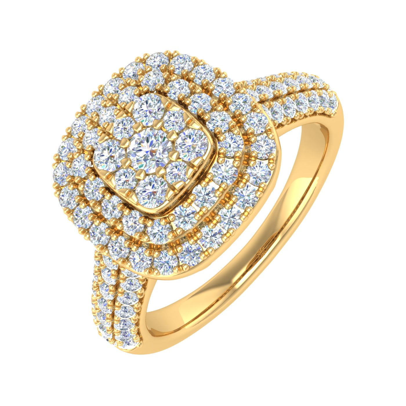 1 Carat Cushion Shape Halo Diamond Engagement Ring in 14K Yellow Gold ...