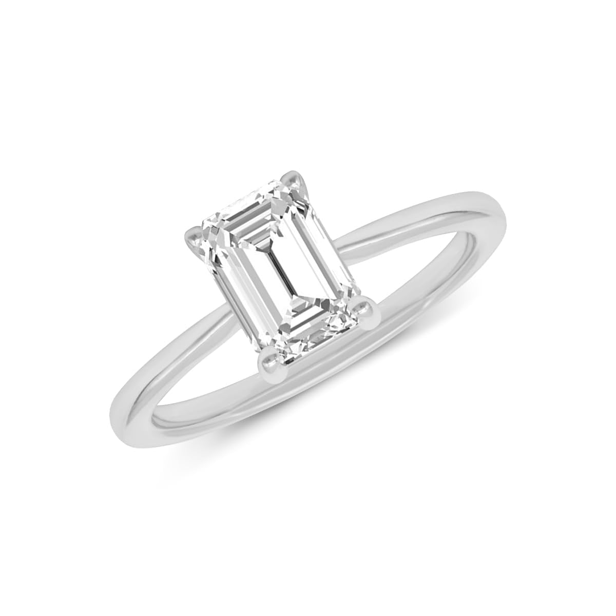 1 Carat - Emerald Cut Lab Grown Basket Regular Shank Setting Solitaire ...