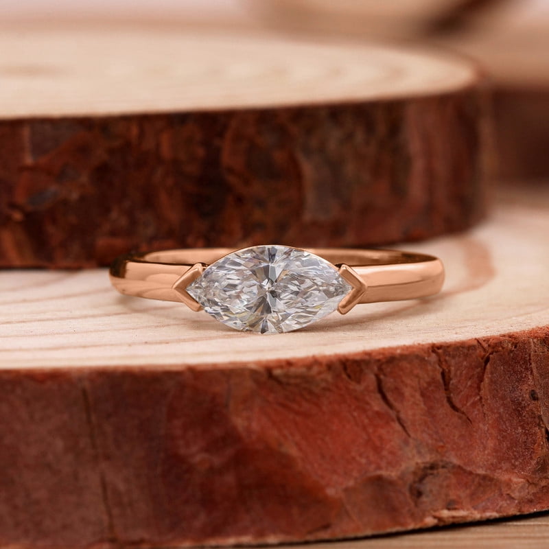 1 Carat Marquise Cut Moissanite Engagement Ring - Unique East West Gold ...