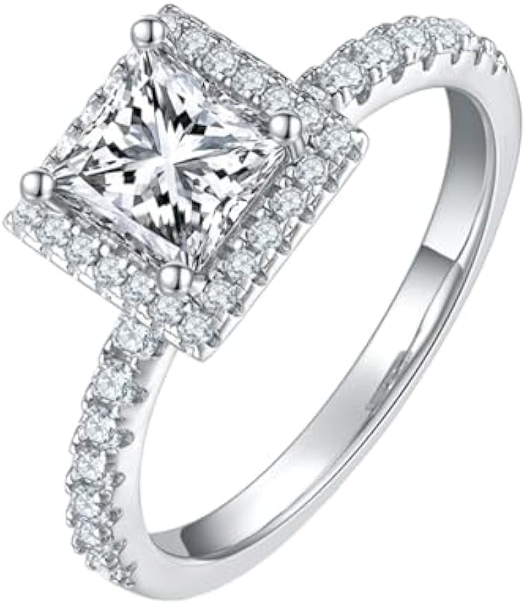 1 Carat Moissanite Rings for Women D Color 18K White Gold S925 Sterling Silver Moissanite ...