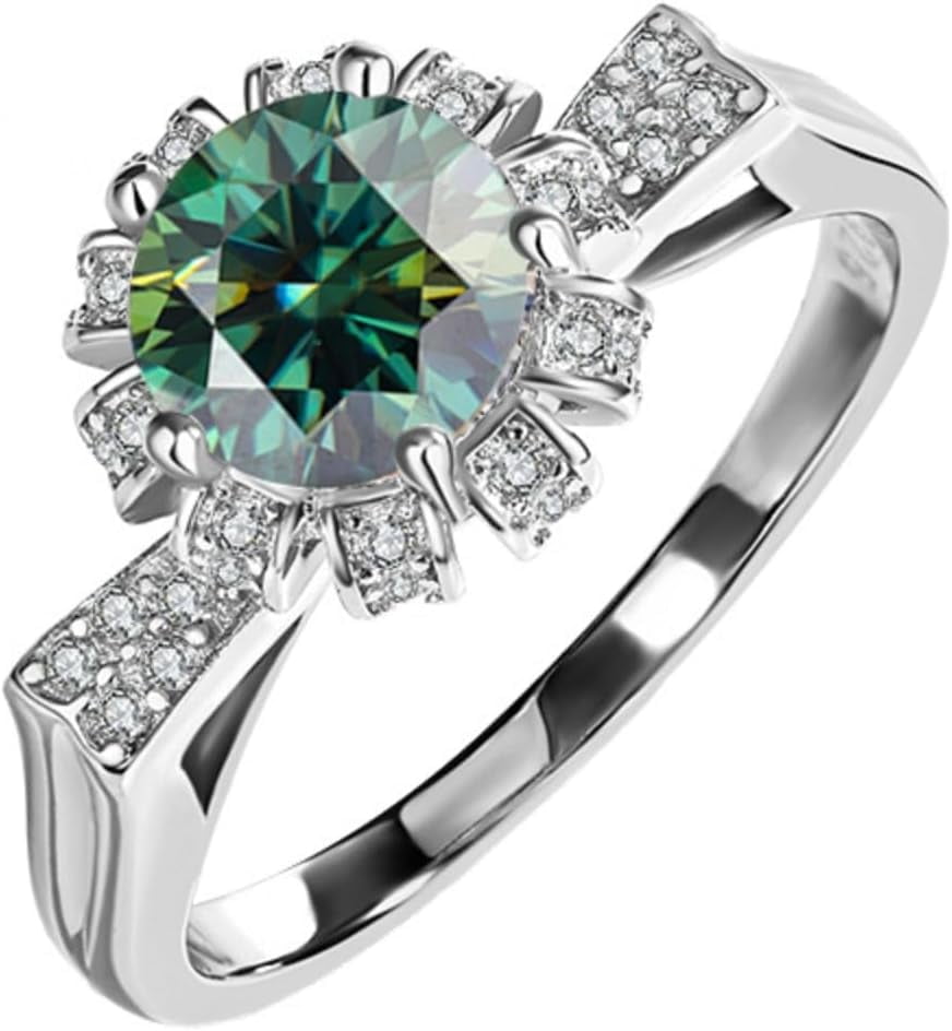 1 Carat Moissanite Rings for Women S925 Sterling Silver Blue/Green/Red/Champagne Moissanite ...