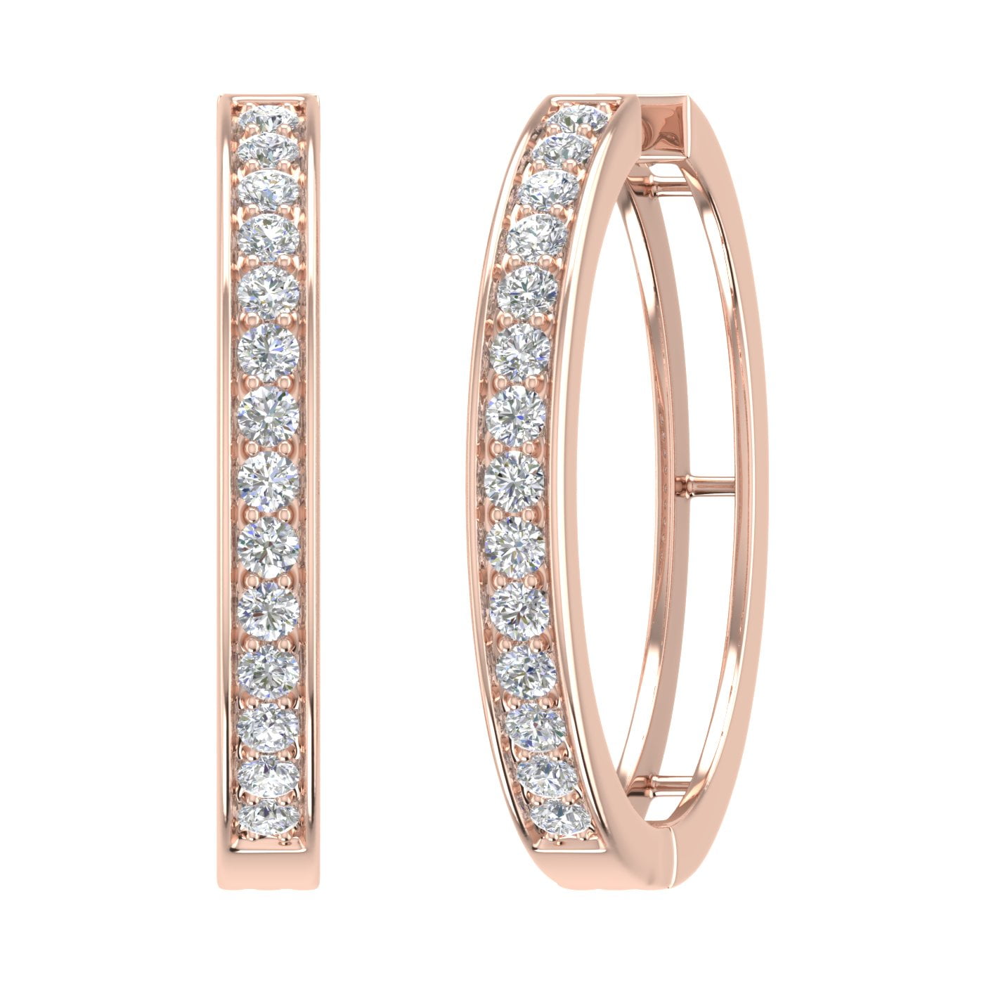 1 Carat Prong Set Diamond Ladies Hoop Earrings in 14K Rose Gold (SI1 ...