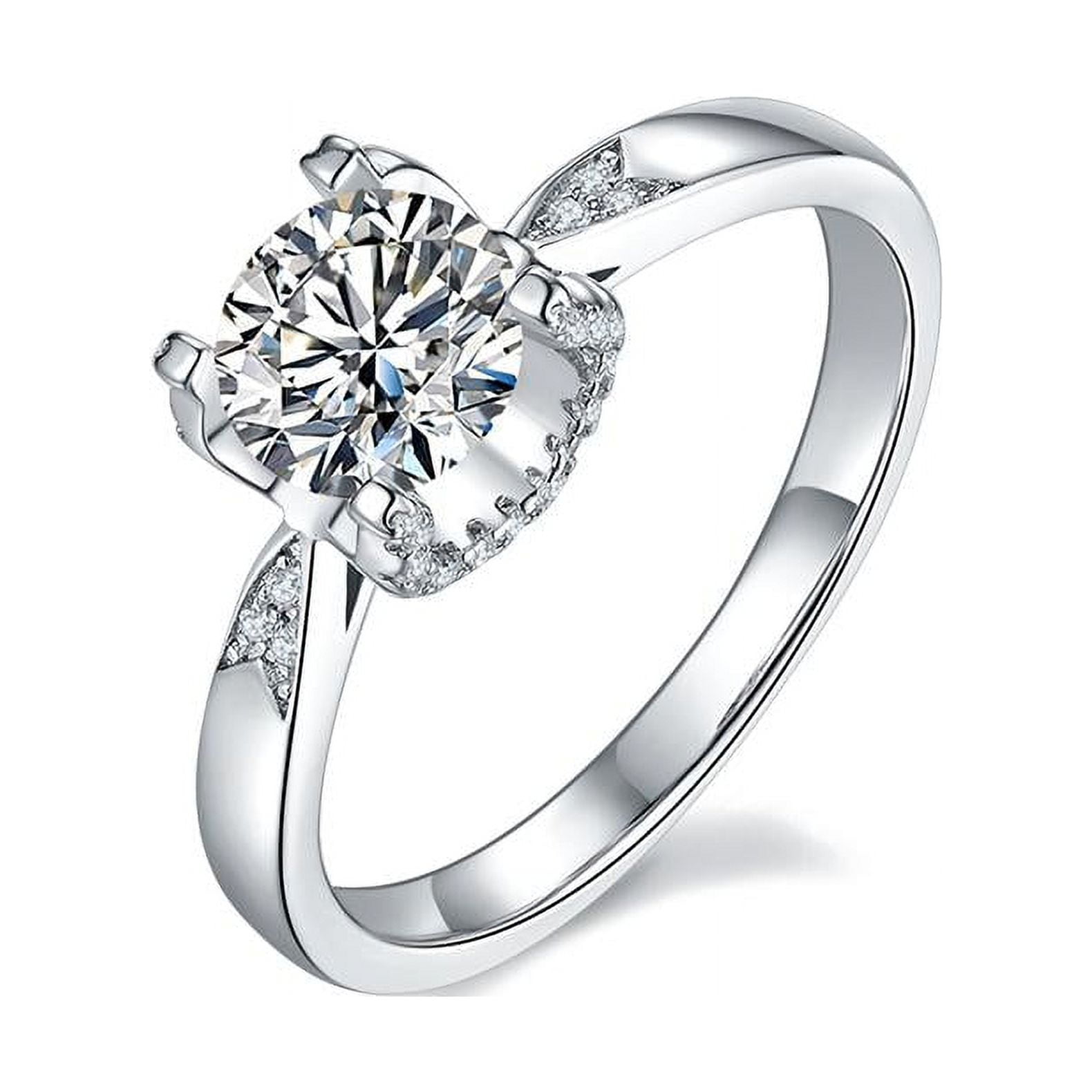 1 Carat Round Cut Moissanite Splendid Diamond Engagement Ring In 18K White Gold Plating Over ...