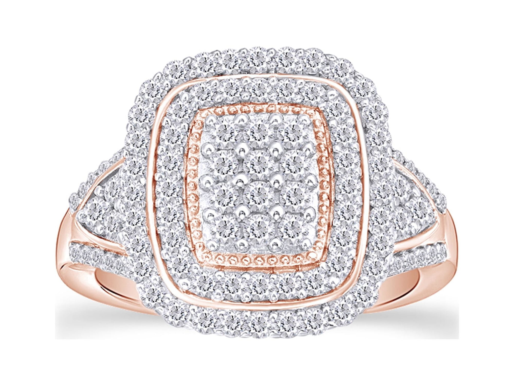 AFFY 1 Carat Round Cut Natural White Diamond Rectangular Double Frame ...